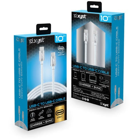 10 FT Braided USB-C to USB C HD Cable - White